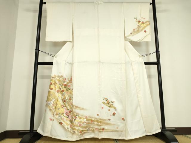 平和屋着物▽訪問着　単衣　駒刺繍　舞花文　金彩　正絹　逸品　未使用　DAAV5337az