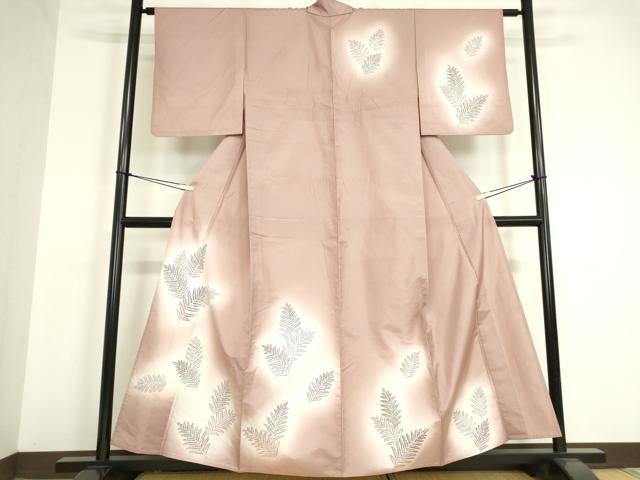 平和屋着物▽訪問着　単衣　紬地　草葉文　暈し染め　正絹　逸品　DAAV5339az