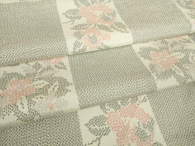 平和屋着物▽本塩沢　単衣　市松花文　正絹　逸品　DAAV5341az