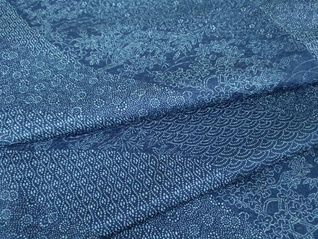 平和屋着物▽江戸小紋　単衣　青海波花文　洗える着物　DAAV5346az