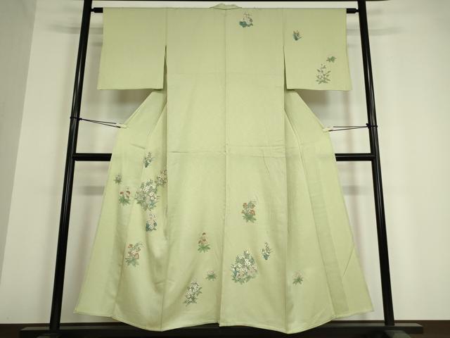 平和屋着物▽訪問着　単衣　草花文　金彩　正絹　逸品　DAAV5360az