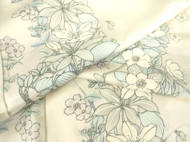 平和屋着物▽上質な小紋　単衣　草花文　正絹　逸品　DAAV5381az