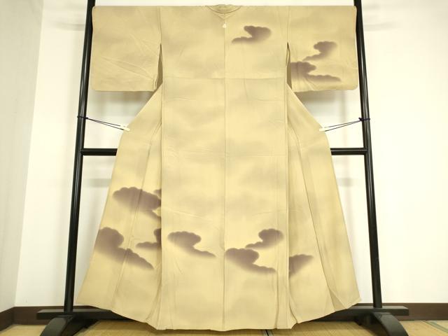 平和屋着物▽訪問着　単衣　雲重ね文　正絹　逸品　DAAV5393az