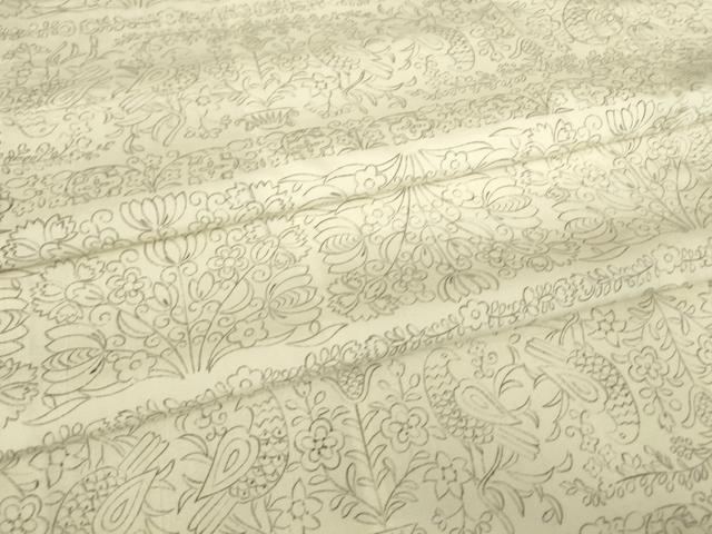 平和屋着物▽上質な紬　単衣　花鳥文　反端付き　正絹　逸品　DAAV5431az