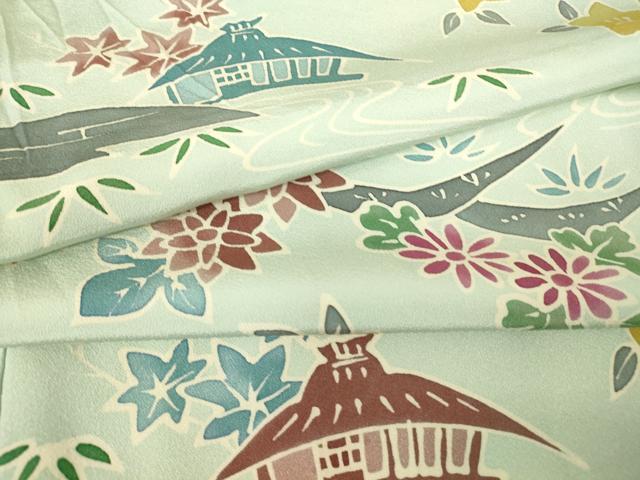 平和屋着物▽上質な小紋　単衣　風景花文　正絹　逸品　DAAV5433az