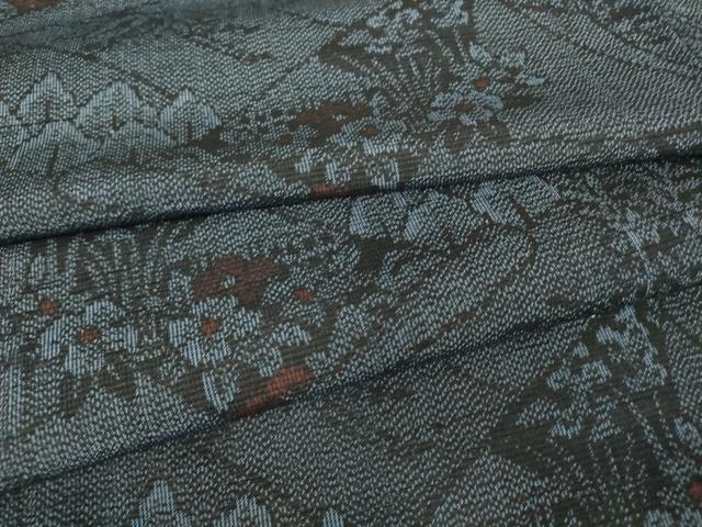 平和屋着物▽上質な紬 単衣 草花文 正絹 逸品 DAAV5440az