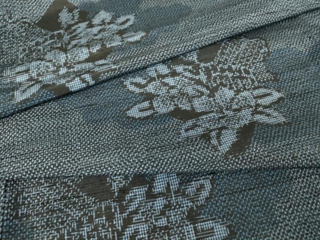 平和屋着物▽上質な紬　単衣　草花文　正絹　逸品　DAAV5441az