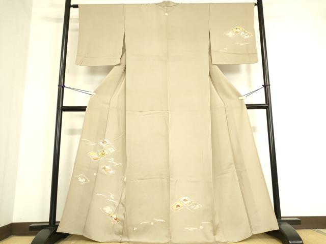 平和屋着物▽銀座きしや　訪問着　単衣　駒刺繍　宝尽くし零れ松葉文　金彩　正絹　逸品　DAAV5556az