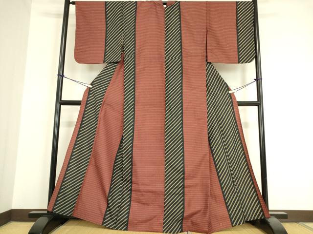 平和屋着物▽小紋　単衣　変わり縞　洗える着物　DAAV5579az