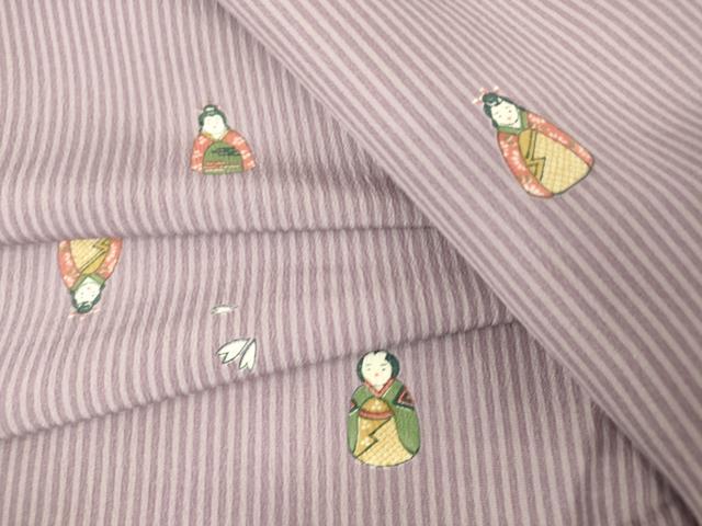 平和屋着物▽小紋　単衣　人物舞桜文　洗える着物　DAAV5584az