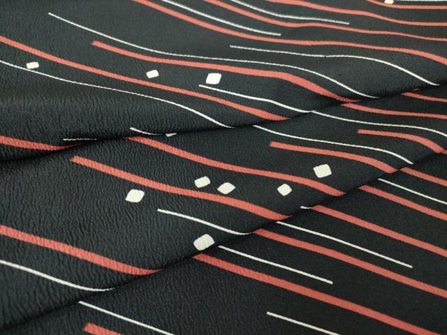 平和屋着物▽小紋　単衣　箔散らし斜線文　黒地　洗える着物　DAAV5590az