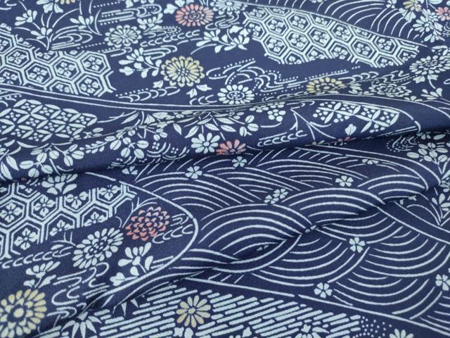 平和屋着物▽小紋　単衣　流水花文　洗える着物　DAAV5598az