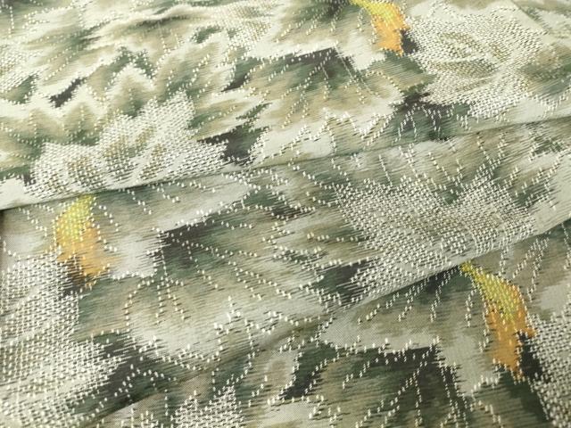 平和屋着物▽上質な紬　単衣　葉尽くし　正絹　逸品　DAAV5619az