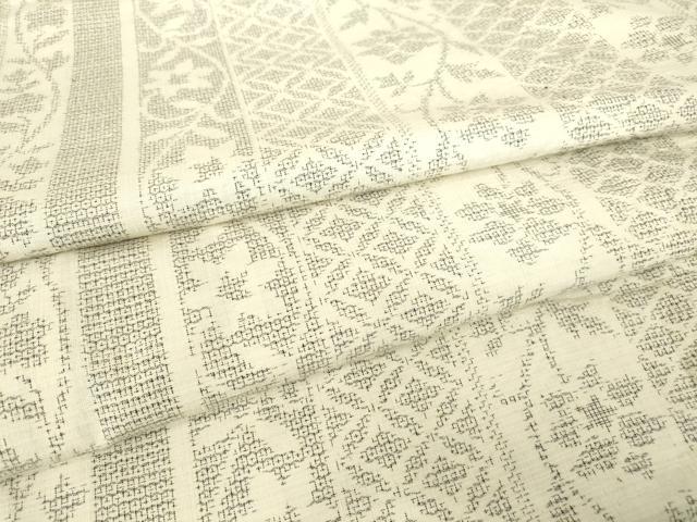 平和屋着物▽結城紬　単衣　花唐草間道　100亀甲　正絹　逸品　DAAV5624az