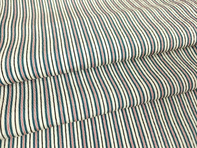 平和屋着物▽上質なお召　単衣　縞　正絹　逸品　DAAV5722az