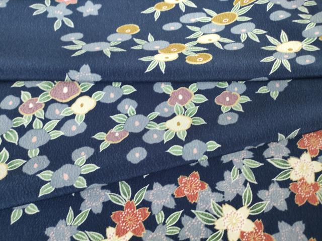 平和屋着物▽小紋　単衣　草花文　洗える着物　未使用　DAAV5739az