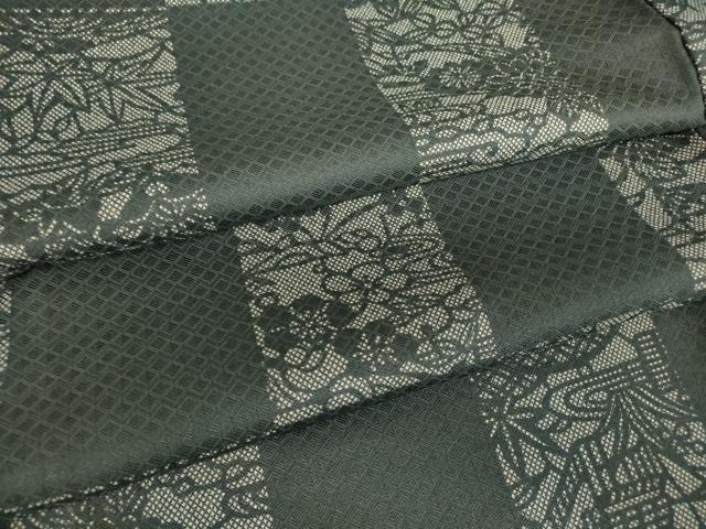 平和屋着物▽小紋　単衣　市松風景花文　黒地　洗える着物　DAAV5752az