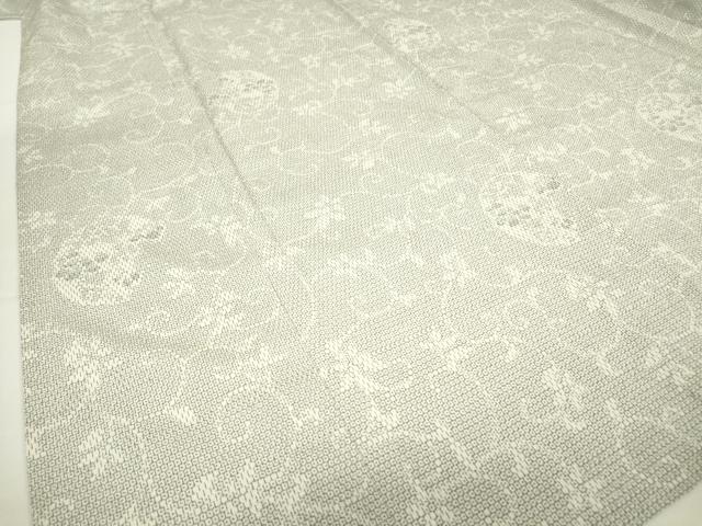 平和屋着物▽本塩沢　単衣　花唐草文　110亀甲　正絹　逸品　DAAV5823az
