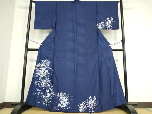 平和屋着物▽訪問着　単衣　駒刺繍　草花文　洗える着物　DAAV5904az