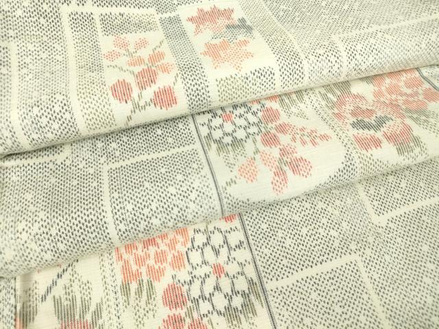 平和屋着物▽上質な紬　単衣　色紙花文　正絹　逸品　DAAV5917az