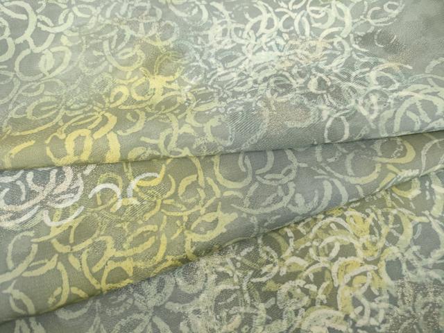 平和屋着物▽上質な小紋　単衣　抽象柄　金糸　正絹　逸品　DAAV5918az