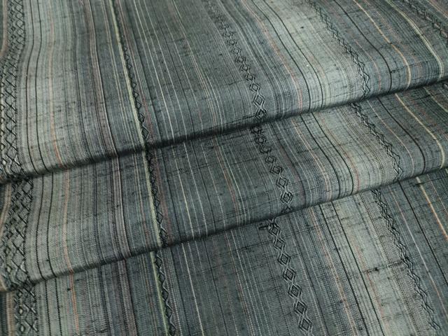 平和屋着物▽上質な紬　単衣　花織　縞　正絹　逸品　DAAV5954az