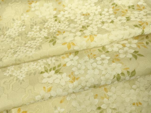 平和屋着物▽上質なお召　単衣　草花文　正絹　逸品　DAAV5974az