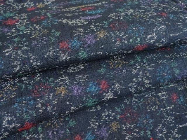 平和屋着物▽上質な紬 　単衣　 草花文　正絹　逸品　未使用　DAAV5980az