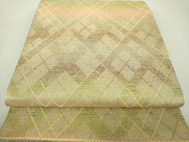 平和屋着物●六通柄袋帯　菱文　金糸　正絹　逸品　DAAV6012ps