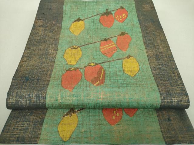 平和屋着物●六通柄袋帯　紬地　成り物　柿　金彩　正絹　逸品　未使用　DAAV6021ps