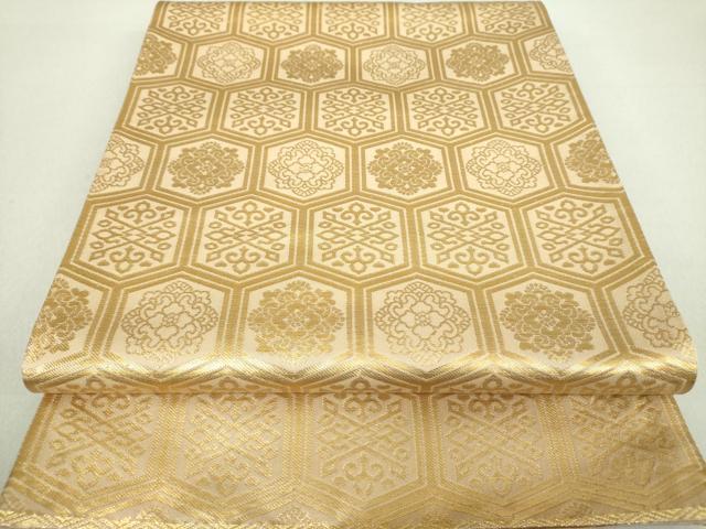 平和屋着物●龍村晋謹製　袋帯　天平亀甲華文金錦　金糸　正絹　逸品　DAAV6030ps