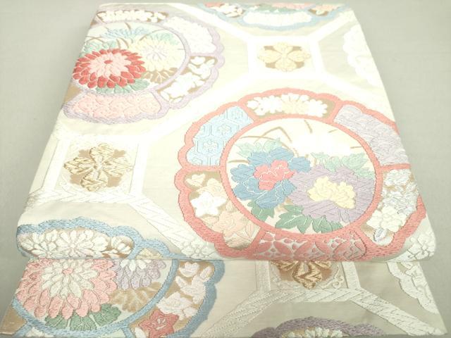 平和屋着物●六通柄袋帯　唐織　蜀江花文　金糸　正絹　逸品　DAAV6048ps