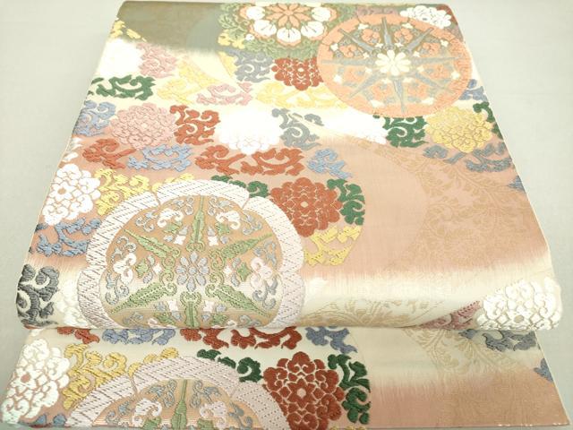 平和屋着物●六通柄袋帯　唐織　唐有彩　能衣流水取華文　金糸　正絹　逸品　未使用　DAAV6050ps