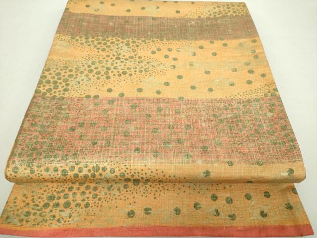 平和屋着物●石川県指定無形文化財　牛首紬　白山工房　手織り　全通柄袋帯　横段草花文　金彩　正絹　逸品　DAAV6058ps