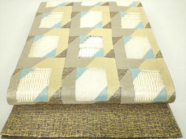 平和屋着物●ひなや工房　くむ・あむ・おる　伊豆蔵明彦　太鼓柄袋帯　もじり織　変わり格子　金糸　正絹　逸品　未使用　DAAV6065ps