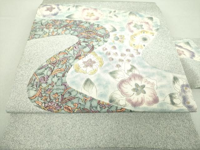 平和屋着物●九寸名古屋帯　手描き　辻が花　更紗花文　鬼しぼ縮緬　正絹　逸品　DAAV6072ps