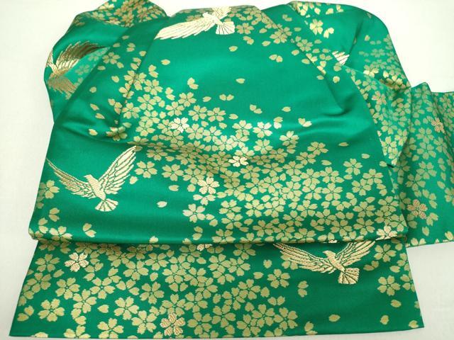 平和屋着物●染色作家　斉藤三才　つけ帯　三才鳥　舞桜　金糸　正絹　逸品　未使用　DAAV6105ps