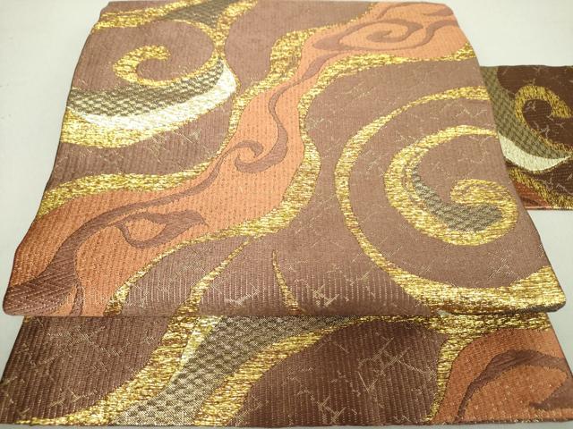 平和屋着物●全通柄九寸名古屋帯　唐織　流水文　金糸　正絹　逸品　未使用　DAAV6115ps