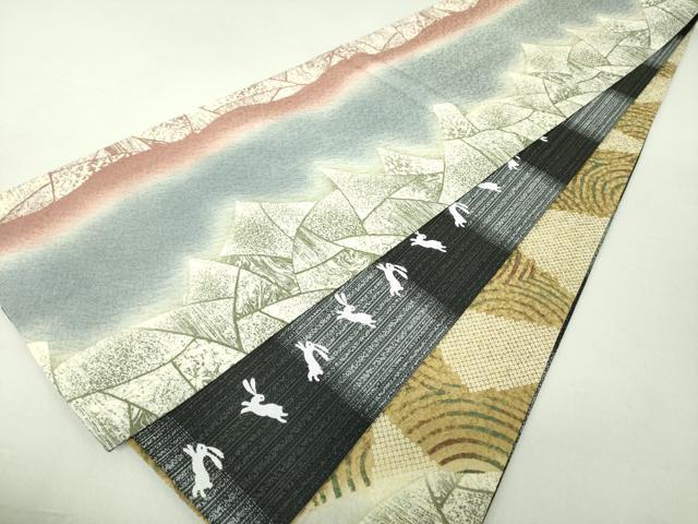 平和屋着物●双方向　両面全通柄袋帯　変わり間道　金通し地　正絹　逸品　DAAV6119ps