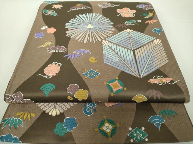 平和屋着物●六通柄袋帯　唐織　若松葉　宝尽くし　金糸　正絹　逸品　DAAV6159ps