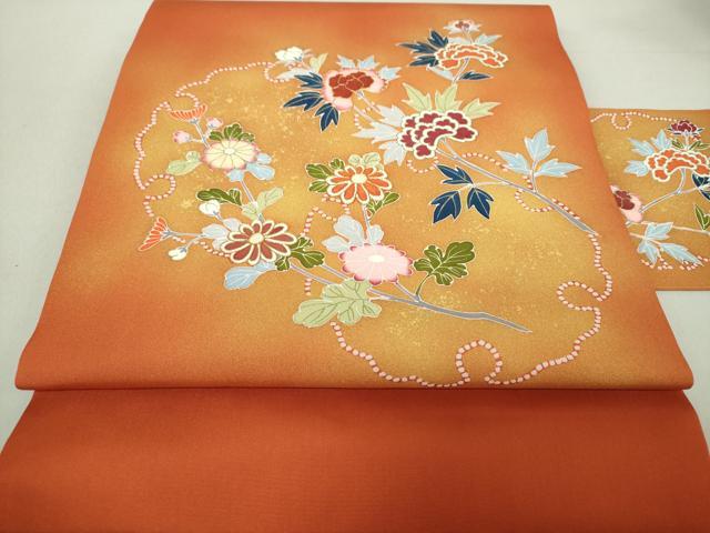 平和屋着物●塩瀬　九寸名古屋帯　駒刺繍　雪輪花文　金彩　正絹　逸品　未使用　DAAV6170ps