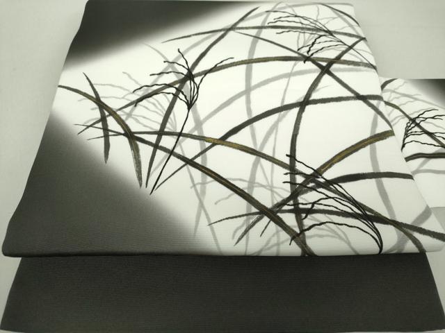 平和屋着物●塩瀬　九寸名古屋帯　作家物　手描き　芒　金彩　さが美扱い　正絹　逸品　DAAV6172ps