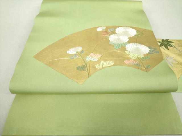 平和屋着物●塩瀬　九寸名古屋帯　駒刺繍　地紙花文　金彩　正絹　逸品　DAAV6212ps