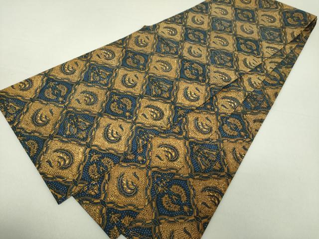 平和屋着物●全通柄京袋帯　バティック　花蝶格子　綿　逸品　DAAV6227ps