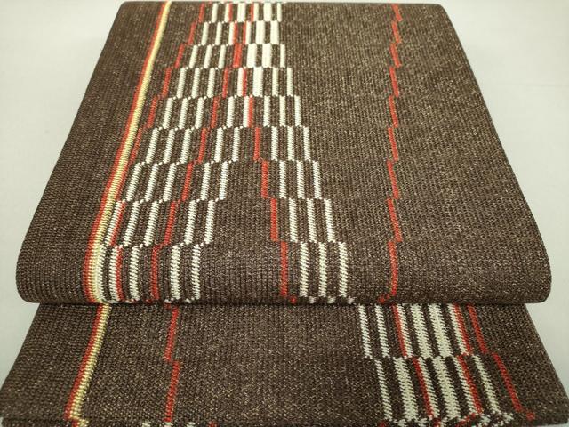 平和屋着物▽全通柄袋帯　スリーシーズン帯　春　夏　秋　組織　変わり間道　金糸　正絹　逸品　未使用　DAAV6228ps