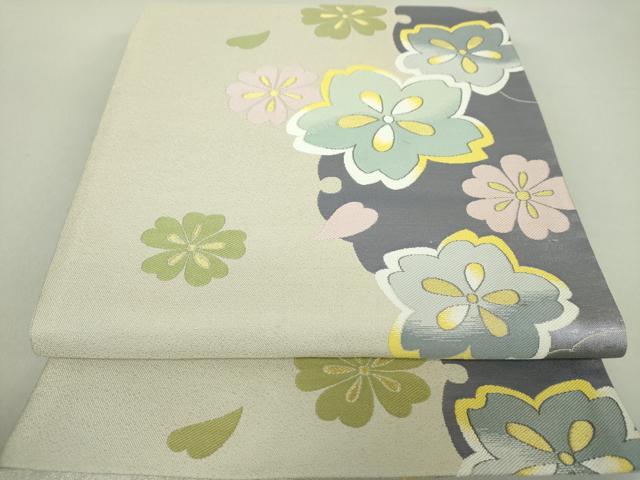 平和屋着物●黄金糸　両面　六通柄袋帯　雪輪舞桜　金銀糸　正絹　逸品　DAAV6229ps