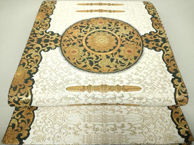 平和屋着物●伝統工芸士　上石屈男　全通柄袋帯　純金鍋島　博多献上図　金糸　正絹　逸品　DAAV6238ps