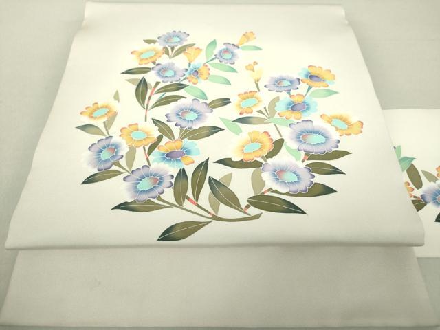 平和屋着物●九寸名古屋帯　友禅　作家物　草花文　正絹　逸品　DAAV6295ps