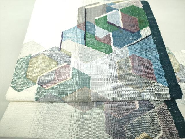 平和屋着物●八寸名古屋帯　紬地　亀甲重ね　正絹　逸品　未使用　DAAV6298ps