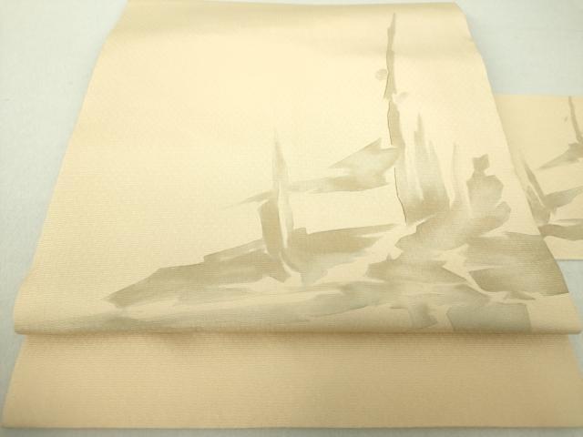 平和屋着物●九寸名古屋帯　刺繍　手描き　風景文　金糸　正絹　逸品　DAAV6318ps